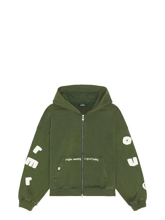DRMERS CLUB Floating Letters Zip Up Hoodie - Faded Pine