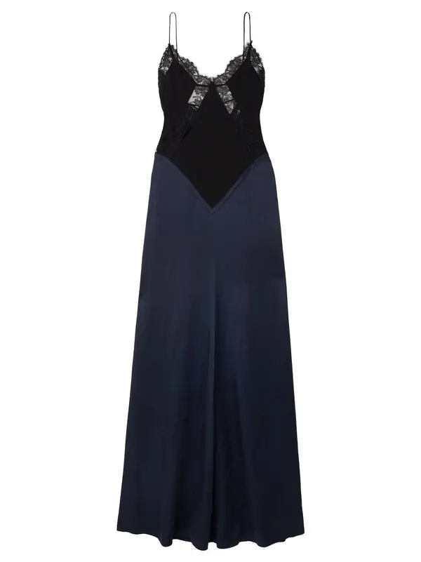 Victoria Beckham Lace-trimmed Crepe And Satin-crepe Gown - Blue