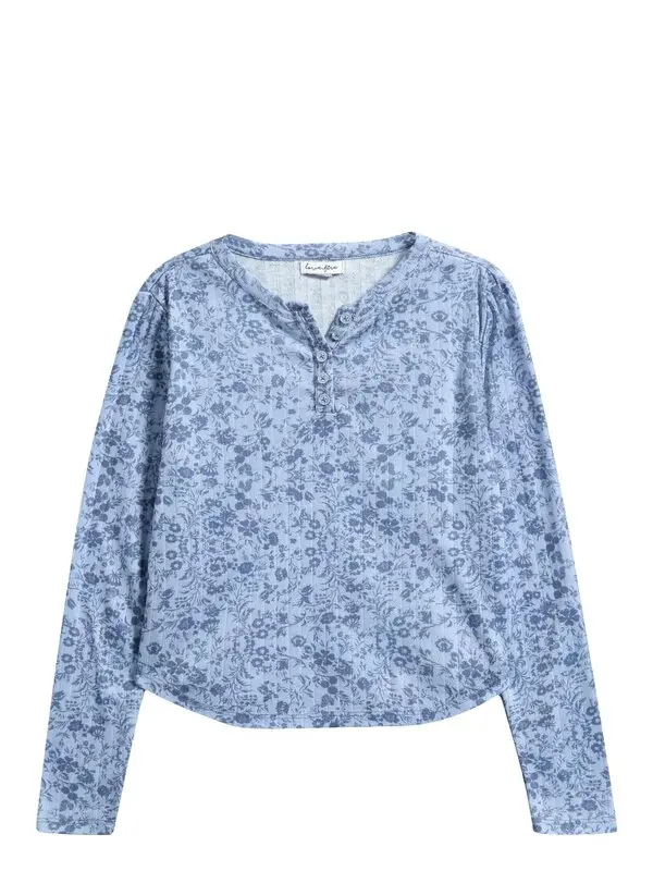LOVE, FIRE Pointelle Henley - Blue Ditsy