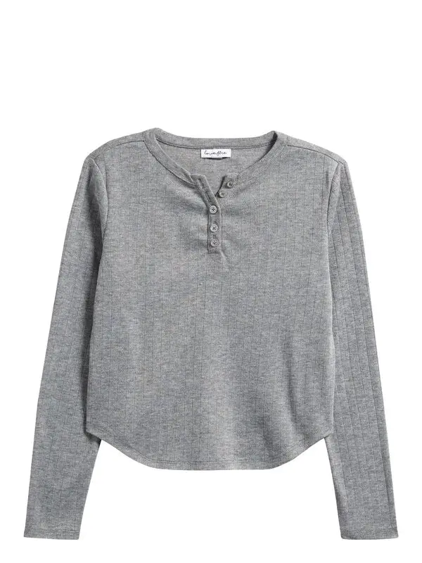 LOVE, FIRE Pointelle Henley - Heather Grey