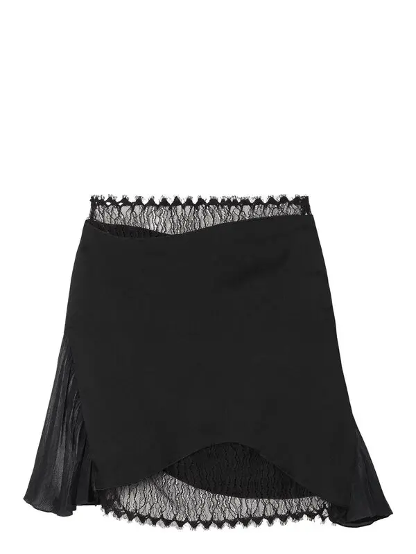 Victoria Beckham Pleated Lace And Chiffon-trimmed Satin-crepe Mini Skirt - Black