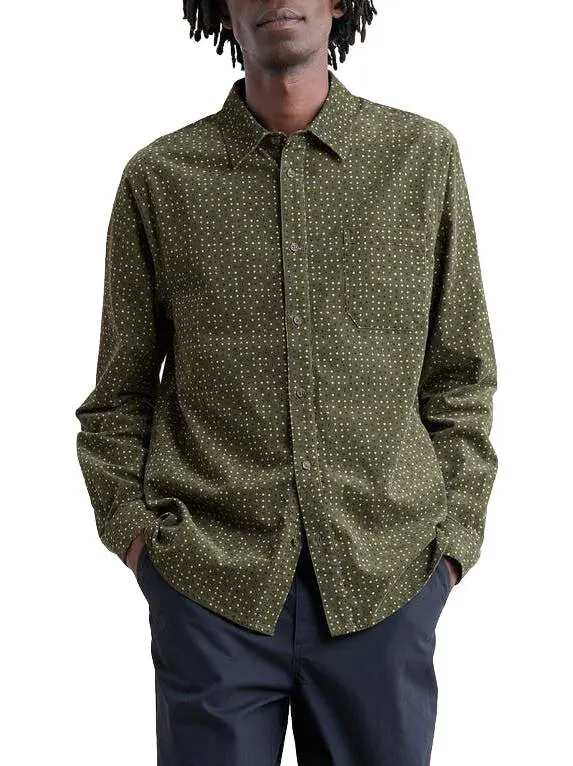 SEASALT CORNWALL Shoreman Diamond Print Organic Cotton Corduroy Button-up Shirt - Rock Spot Hosta