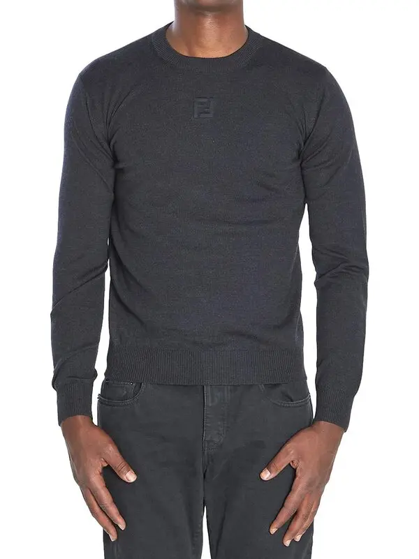 Fendi Ff Pullover In Virgin Wool - Grey