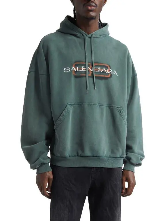 Balenciaga Fit Bb Icon Stencil Graphic Hoodie - 3004 Dark Green
