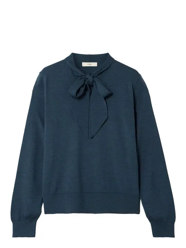 Purdey Newland Tie-neck Merino Wool Sweater - Blue