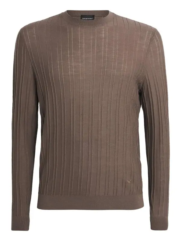 Emporio Armani Virgin Wool Jacquard Stripe Sweater - Brown