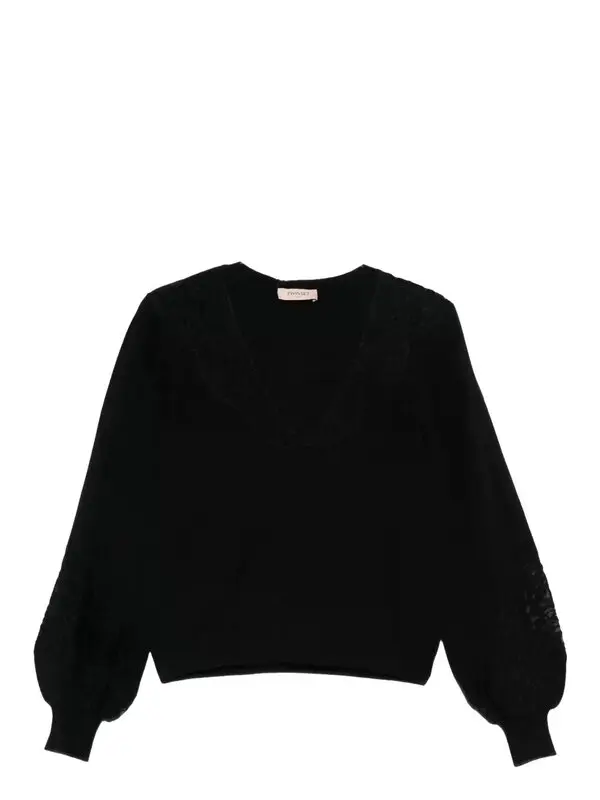 TWINSET Lace-trimmed V-neck Sweater - Black