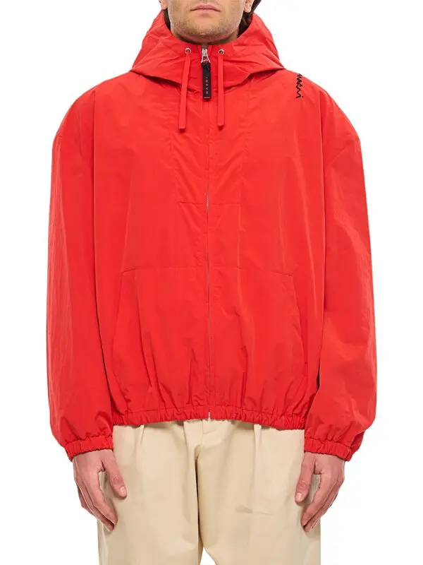 Marni Crinkled Nylon Hooded Jacket - Red