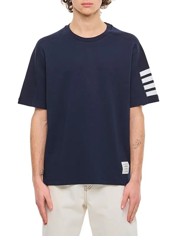 Thom Browne Cotton T-shirt With Stripes - Blue