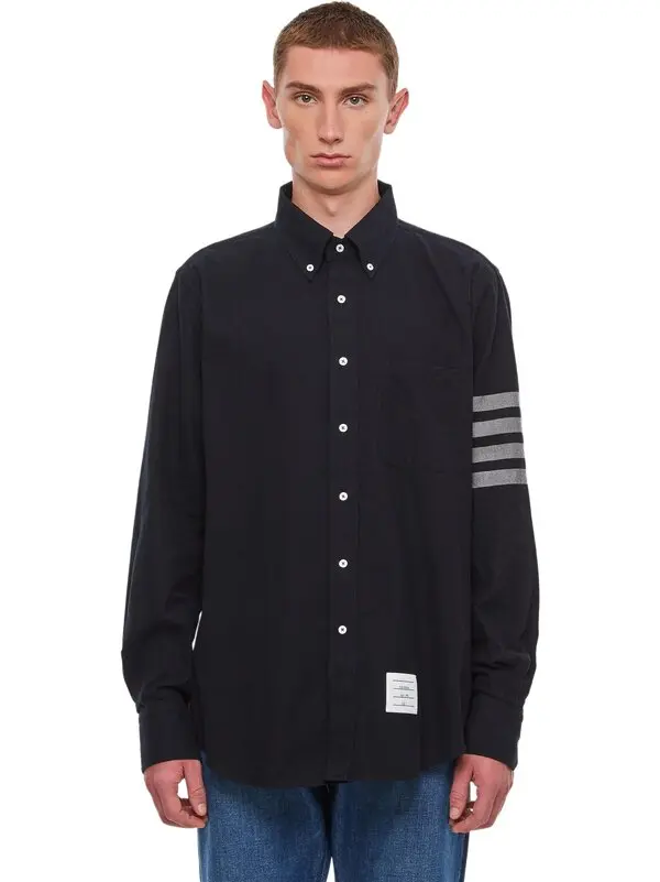 Thom Browne Tonal Bar Cotton Shirt - Blue
