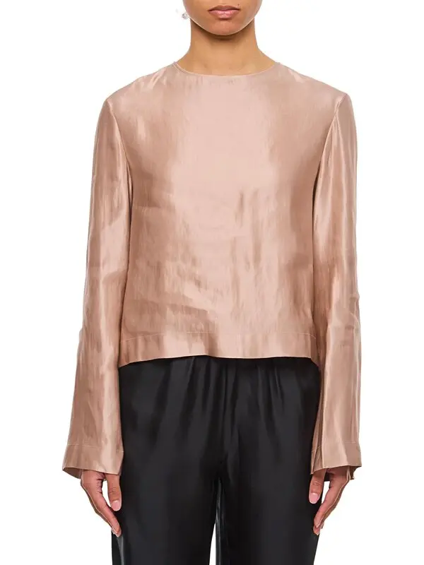 Loulou De Saison Silk And Linen Crew Neck Blouse - Rose