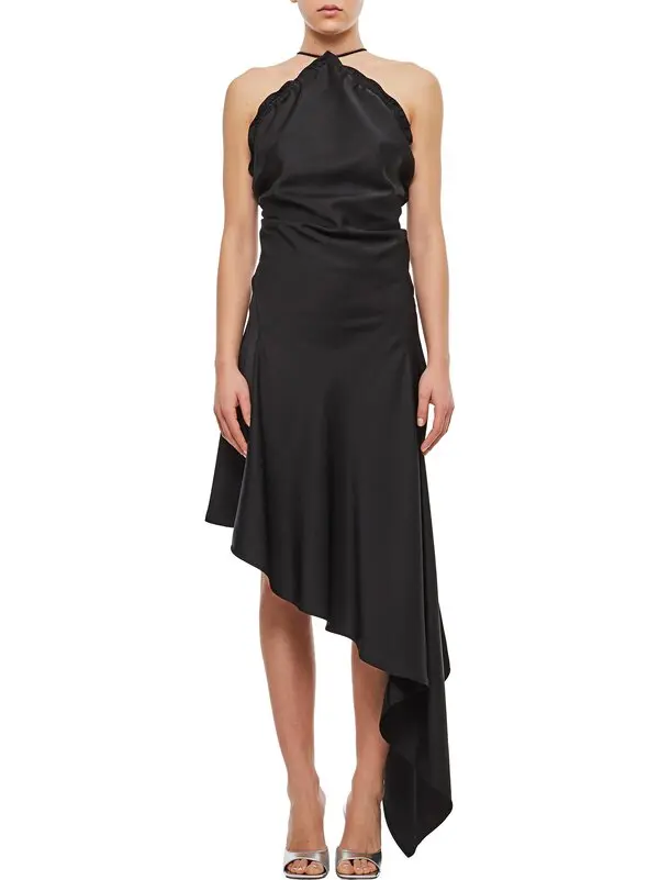 Attico Asymmetric Satin Dress - Black