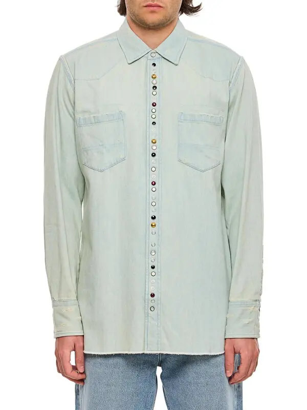 GOLDEN GOOSE Denim Shirt With Rhinestones - Sky Blue