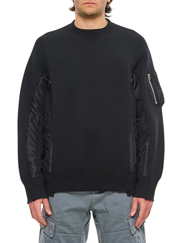 Sacai Cotton And Nylon Crewneck Sweatshirt - Black