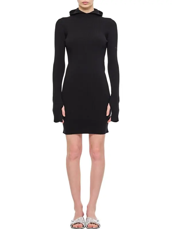Fendi Ribbed Wool And Silk Mini Dress - Black