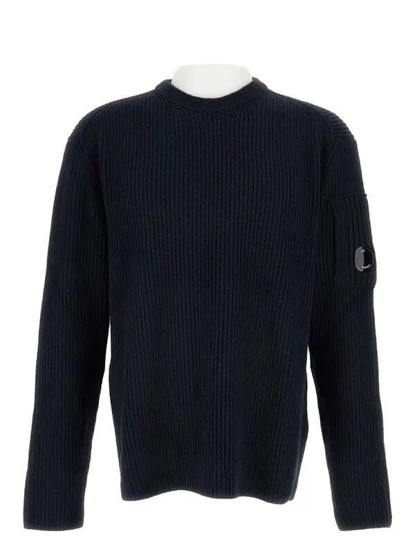 C.P. COMPANY Crewneck Fleece Knit Sweater - Blue