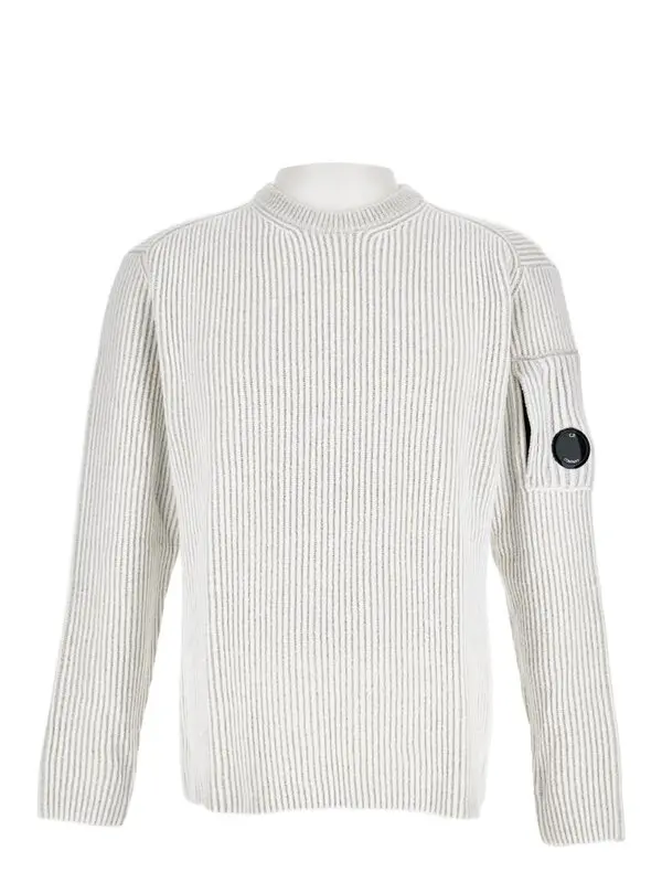 C.P. COMPANY Crewneck Fleece Knit Sweater - White