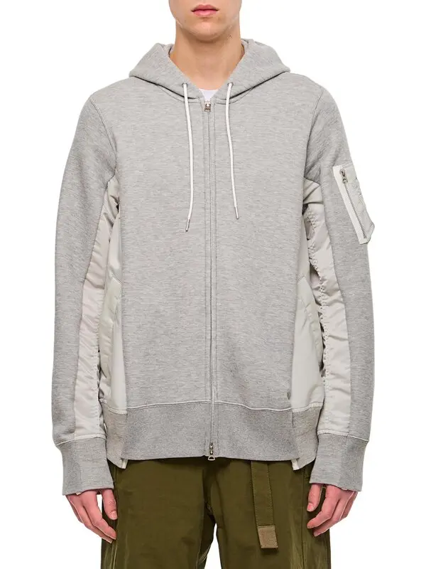 Sacai Hoodie In Twill And Nylon - Grey