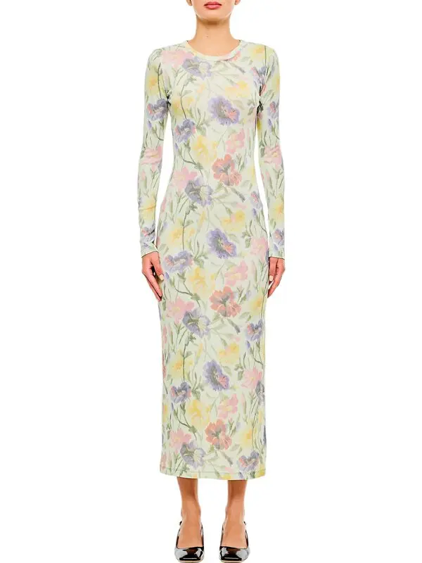 Loewe Long Sleeve Ribbed Knit Dress - Multicolor