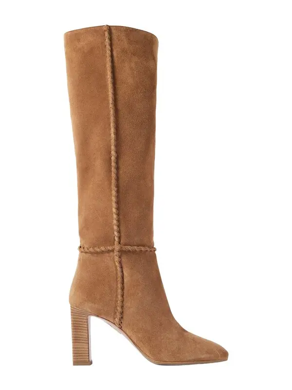 AQUAZZURA Indy 85 Whipstitched Suede Knee Boots - Brown
