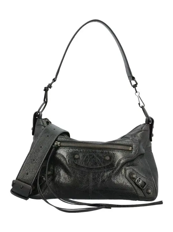 Balenciaga Le City Moto Leather Shoulder Bag - Black