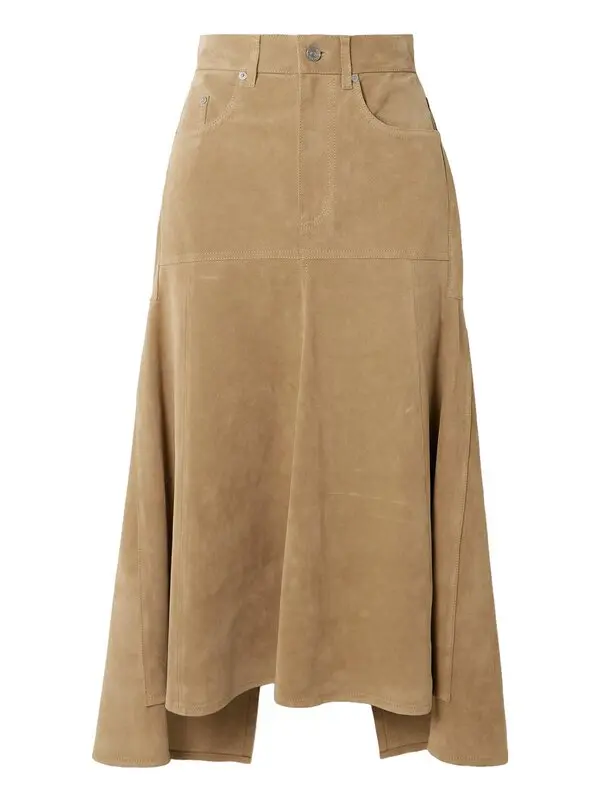 Victoria Beckham Paneled Suede Midi Skirt - Neutrals