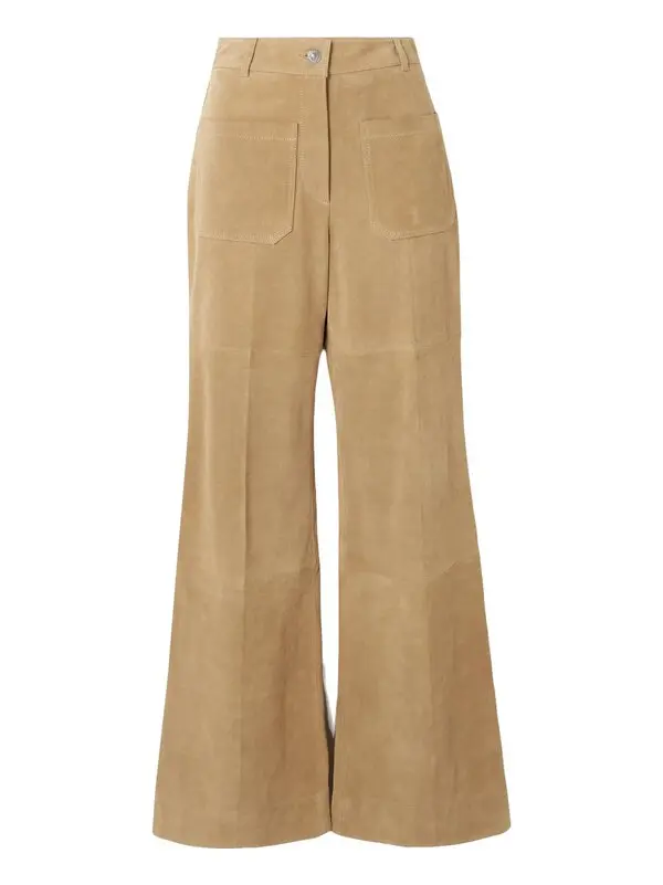 Victoria Beckham Alina Suede Flared Pants - Neutrals