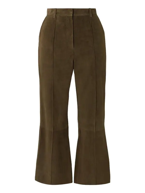 Victoria Beckham Cropped Suede Flared Pants - Green