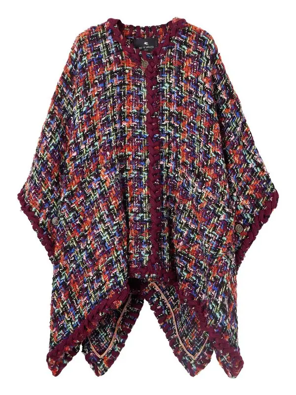 Etro Tweed Wool-blend Poncho - Brown