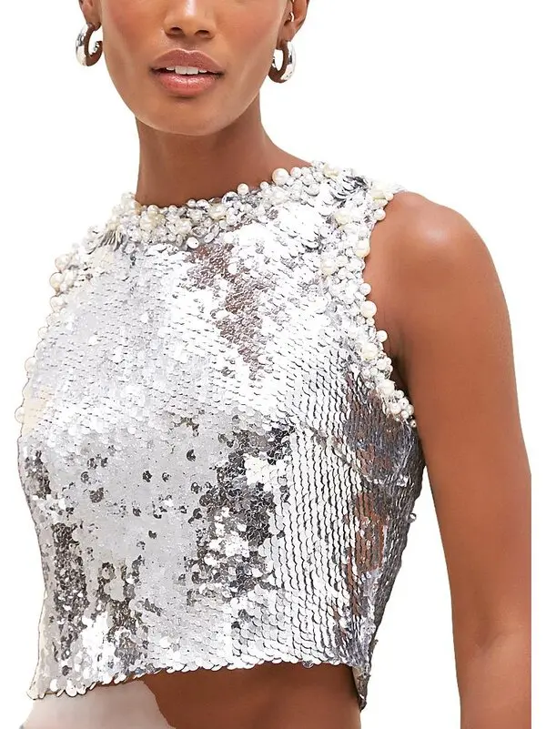 PatBO Moonlight Sequinned Top - Silver