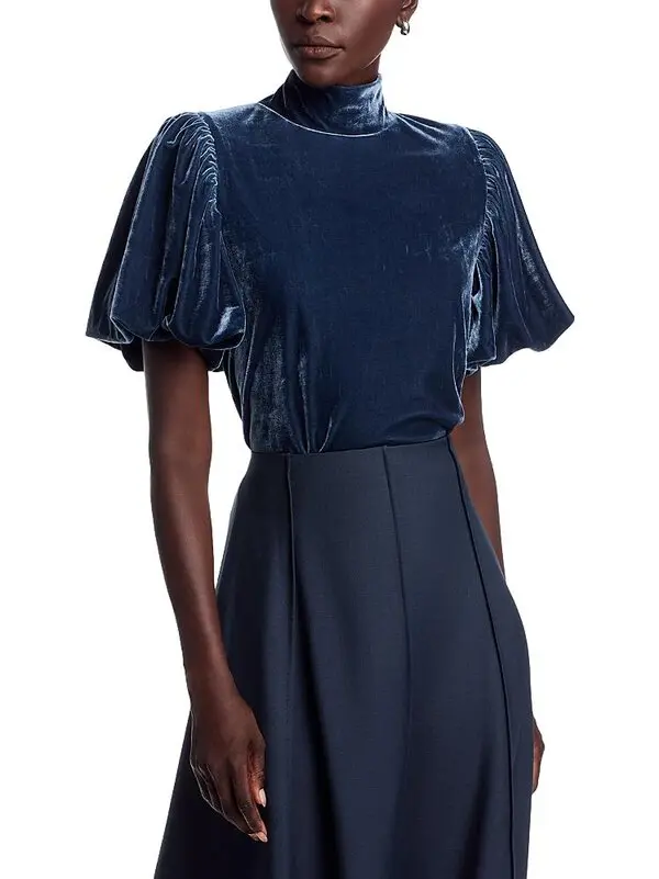 AREA STARS Velvet Mock Neck Top - Dark Blue