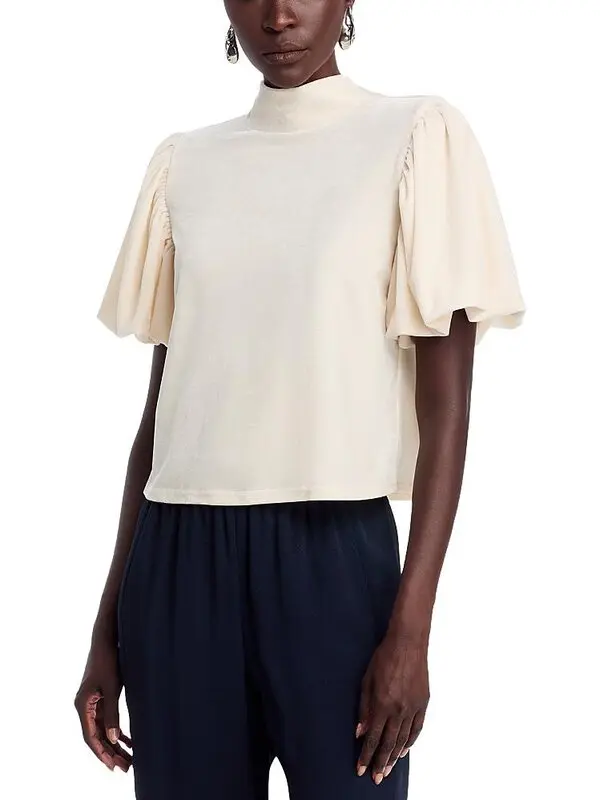 AREA STARS Velvet Mock Neck Top - Ivory
