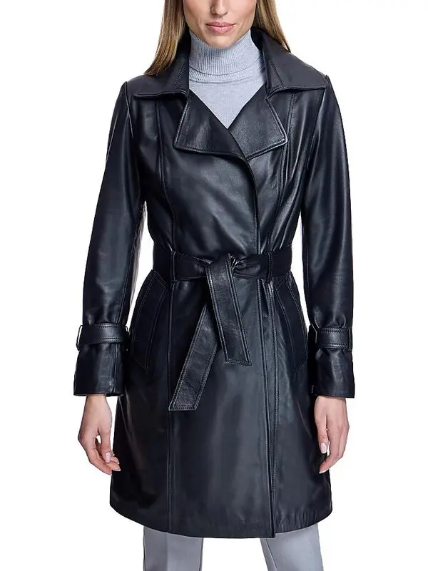 MAXIMILIAN Leather Belted Trench - Black
