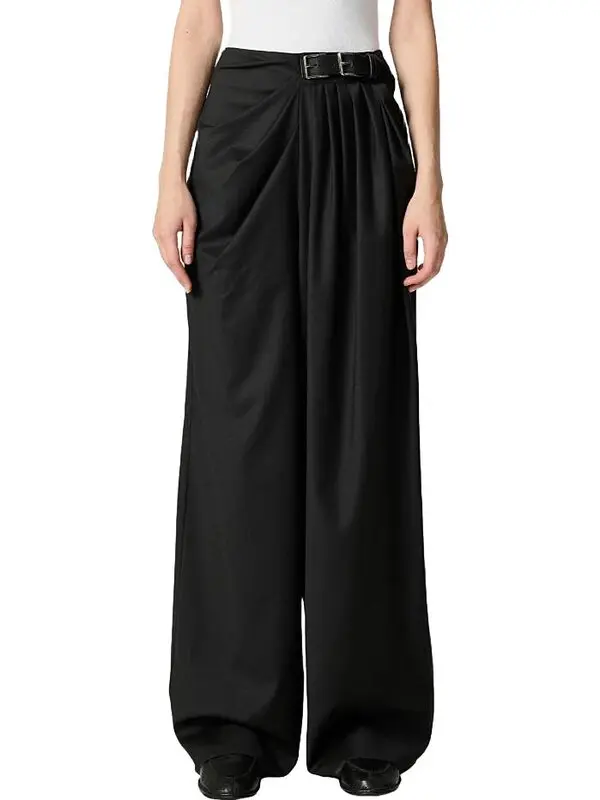 NOCTURNE Double-buckle High-waist Wide-leg Pants - Black