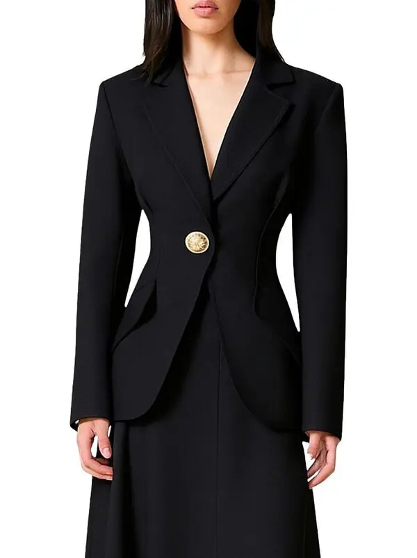 NOCTURNE Padded Shoulder Jacket With Gold Accent - Black