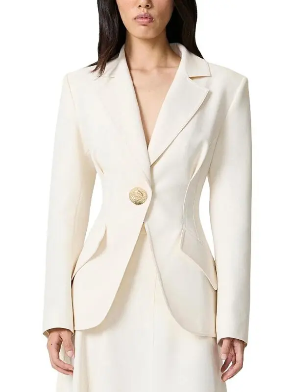 NOCTURNE Padded Shoulder Jacket With Gold Accent - Open White