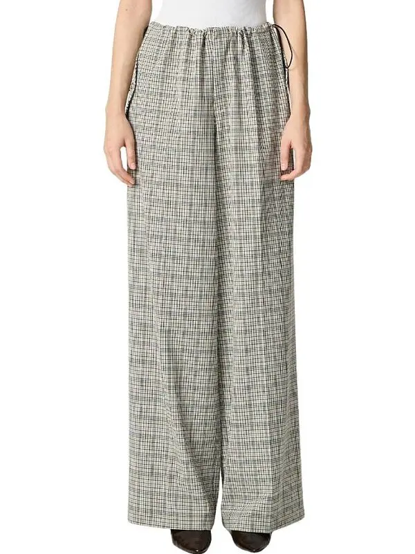 NOCTURNE Plaid Wide-leg Drawstring Trousers - Multi-colored