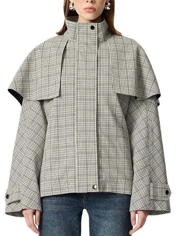 NOCTURNE Belted Glen Check Cape Trench - Multi-colored