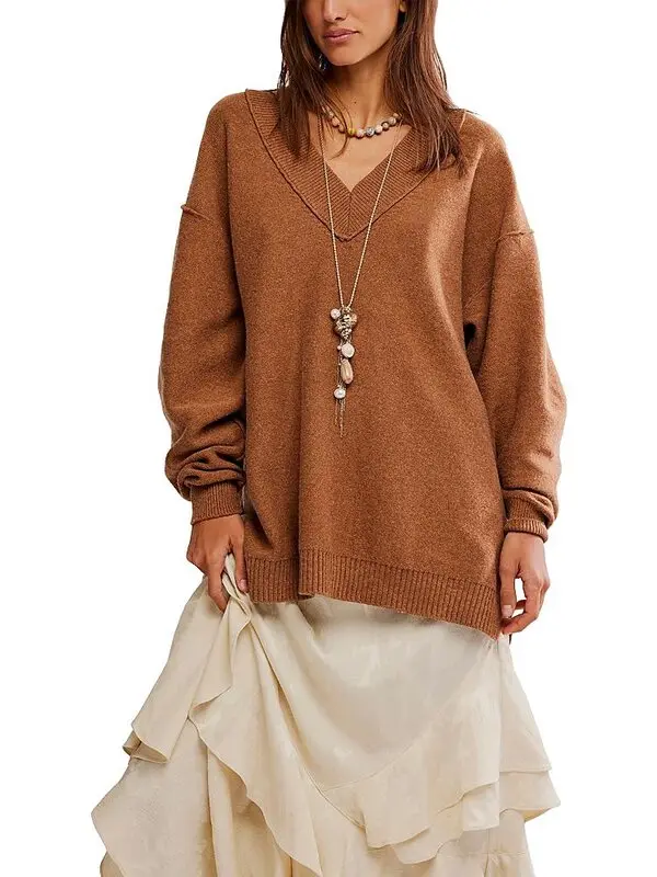 Free People Chelsea V-neck Sweater - Muscavado