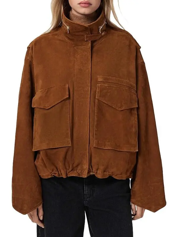 ALLSAINTS Clay Suede Jacket - Cognac Brown
