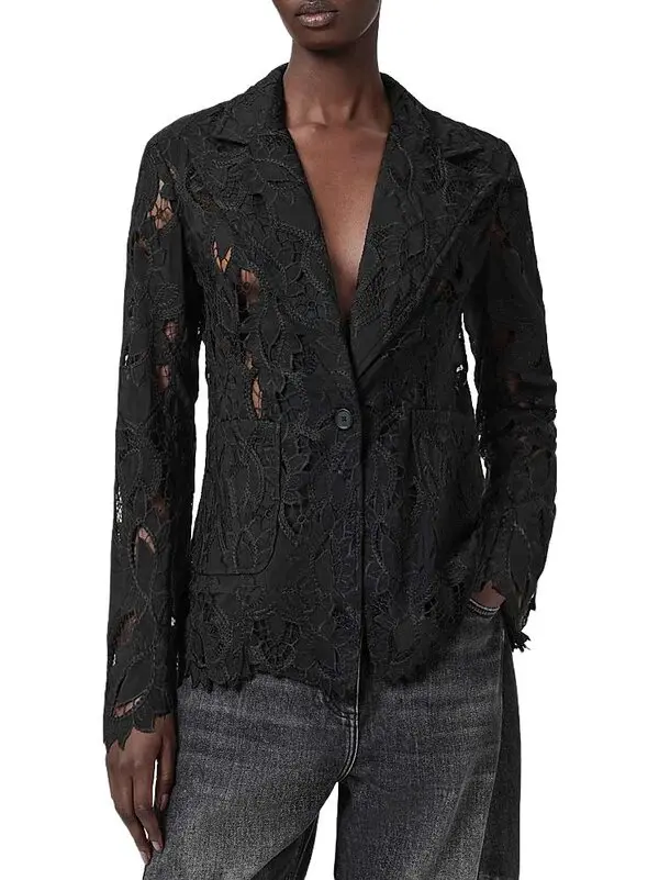 ALLSAINTS Charli Embroidered Lace Blazer - Black