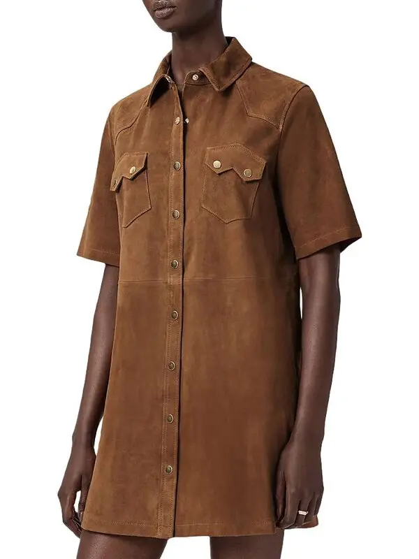 ALLSAINTS Rock Suede Shirt Dress - Sugar Brown