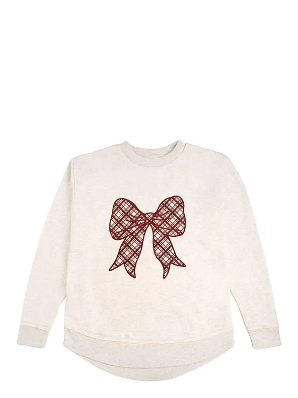SWEET WINK Christmas Plaid Bow Patch Sweatshirt - Natural
