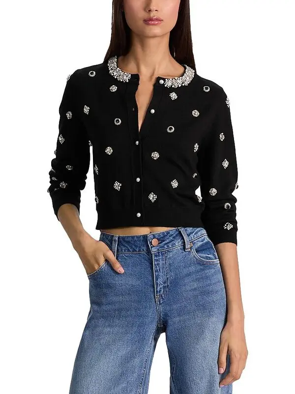 Alice + Olivia Dollie Embellished Cardigan Sweater - Black