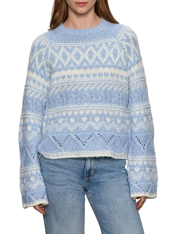 Sanctuary Fair Isle Crewneck Sweater - Blue Powder Multi