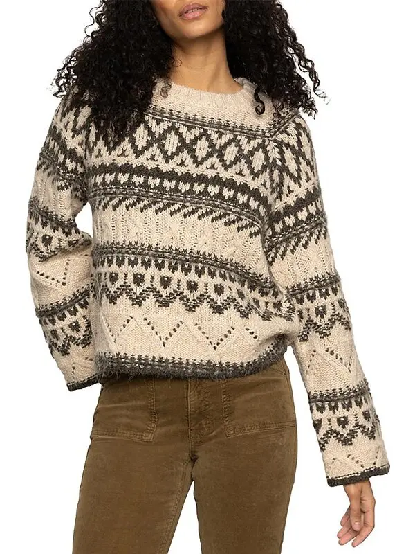Sanctuary Fair Isle Crewneck Sweater - Light Oat Multi