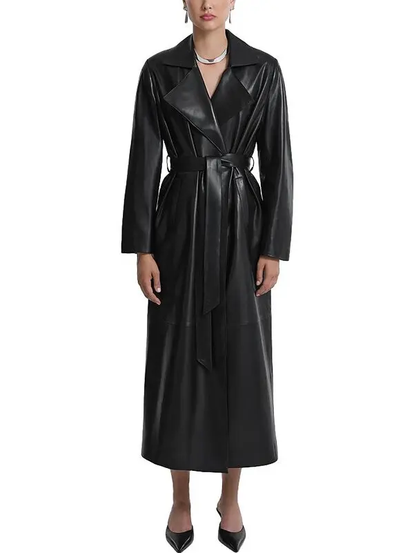 Nour Hammour Kasha Leather Belted Coat - Black