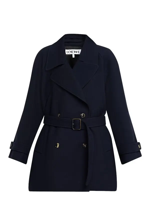 Loewe Double-breasted Belted Wool Twill Coat - Navy Blue