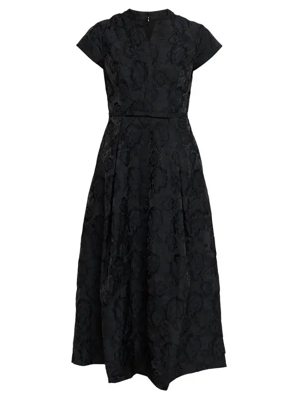 Sachin & Babi Martine Pleated Floral Jacquard Midi Dress - Black