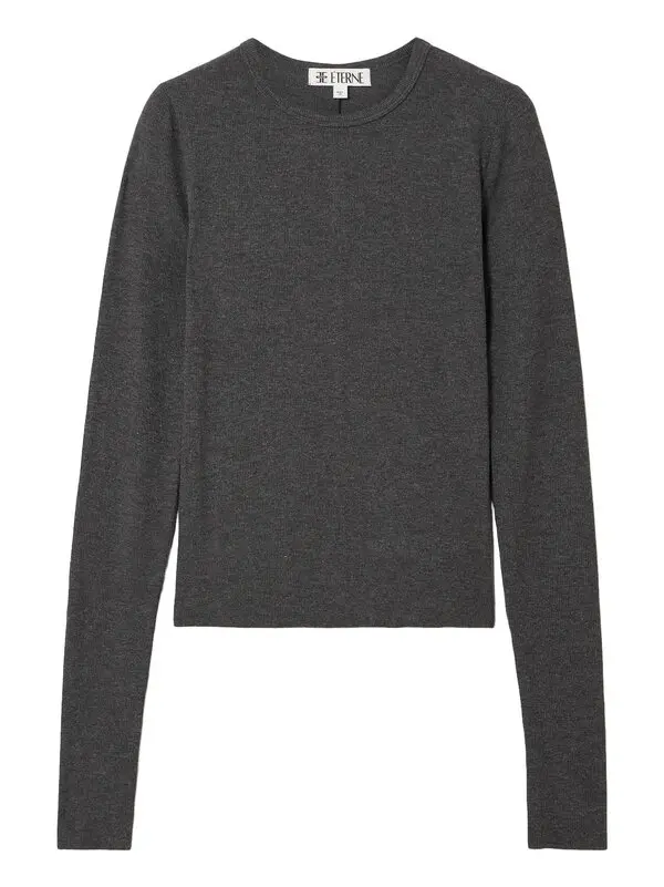 Eterne Ribbed Jersey Top - Gray